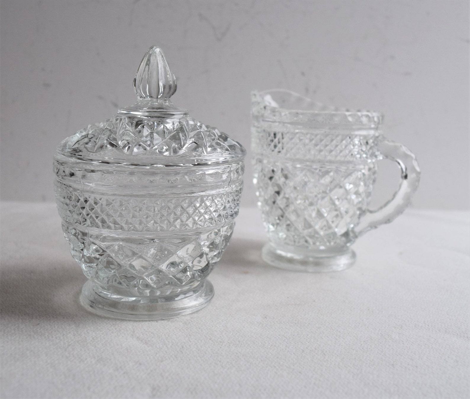 Vintage Diamond Pattern Glass Cream and Sugar Set/wexford | Etsy