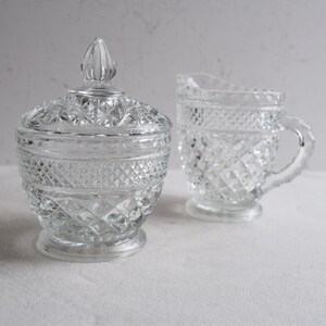 Vintage Diamond Pattern Glass Cream and Sugar Set Wexford Glassware ...
