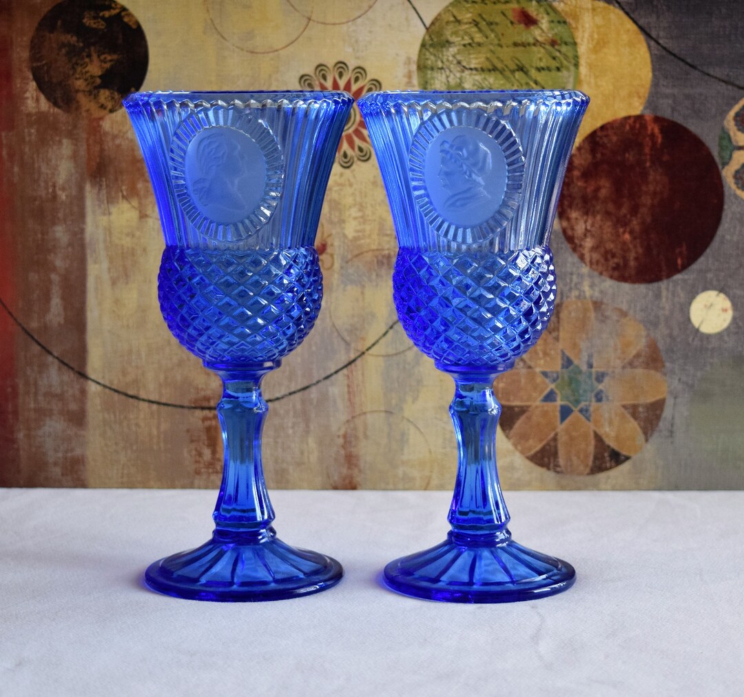 Vintage Cobalt Blue Avon Wine Goblets: George & Martha, Set of 2 - Etsy