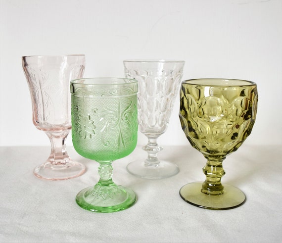 Mixed Set of 4 Colored-Glass Goblets/Glass Goblets/Vintage | Etsy