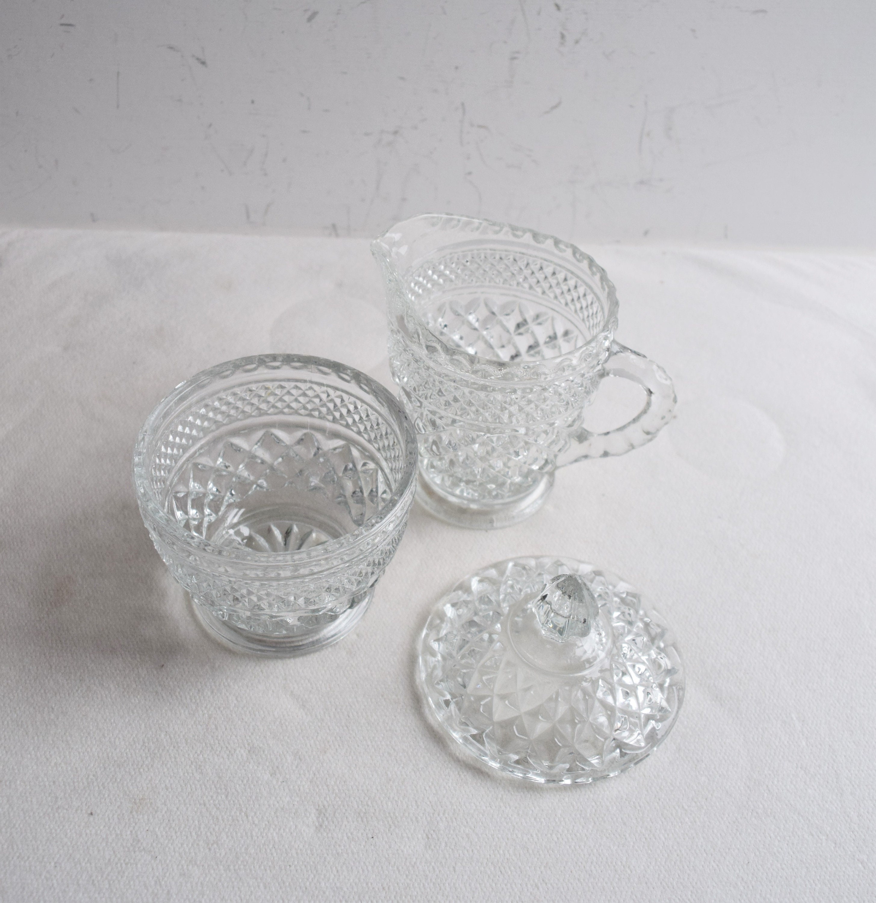 Vintage Diamond Pattern Glass Cream and Sugar Set Wexford Glassware ...