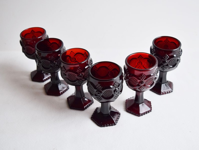 Set of 6 Avon Ruby Red Goblets/ Red Wine Glasses/vintage - Etsy