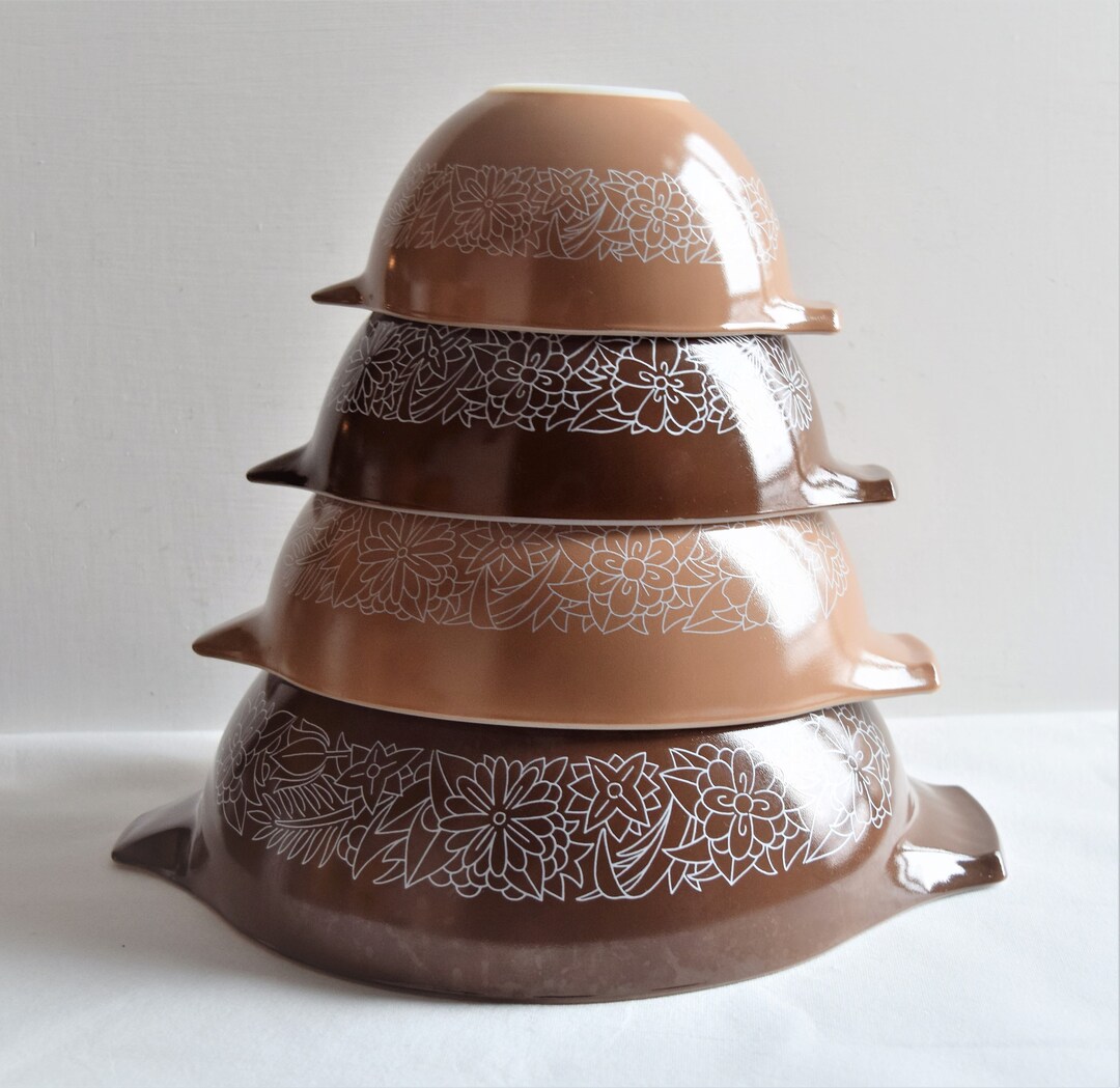 Set of 4 Pyrex Woodland Cinderella Bowls Glass Bakeware Kitchen ...