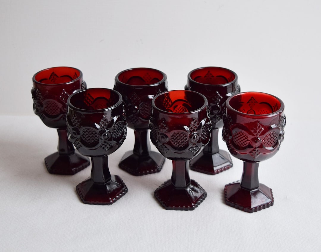 Set of 6 Avon Ruby Red Goblets/ Red Wine Glasses/vintage Glassware - Etsy