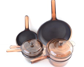 Set of 9 Piece Corning Vision Cranberry Cookware With Lid and Teflon - Etsy