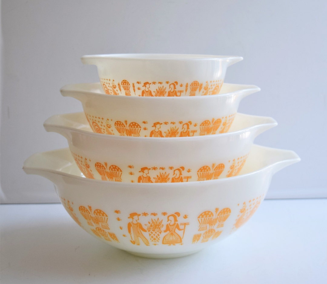 RARE Pyrex Amish Butterprint Cinderella Bowls: Orange Kitchen Bakeware ...