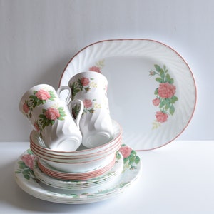 Corelle Elegant Rose Dinnerware by Corning Table 4 Place Settings Set ...
