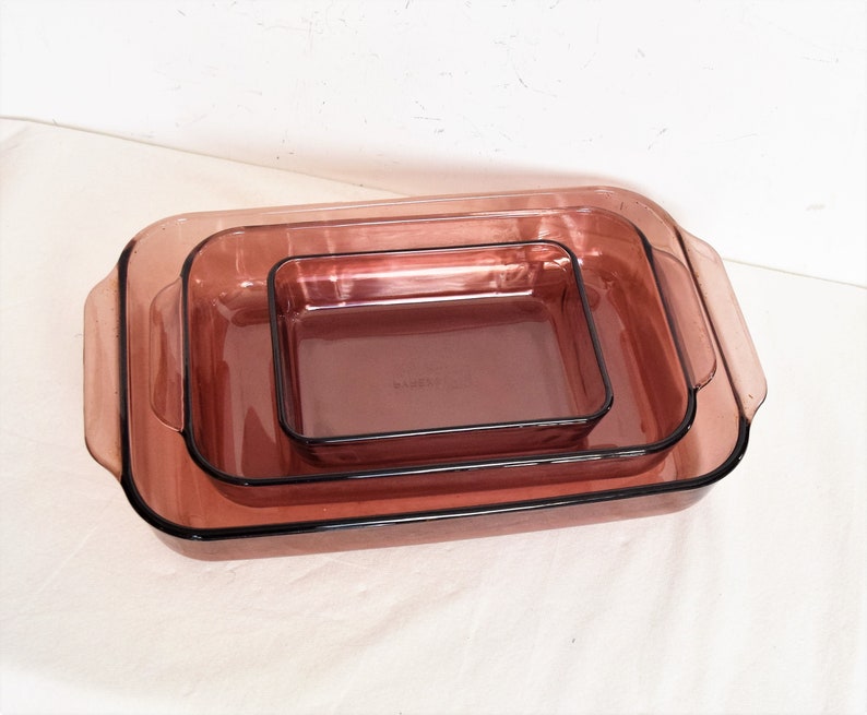 Cranberry Pyrex Baking Pans Set of 3 Matching Tempered Glass - Etsy