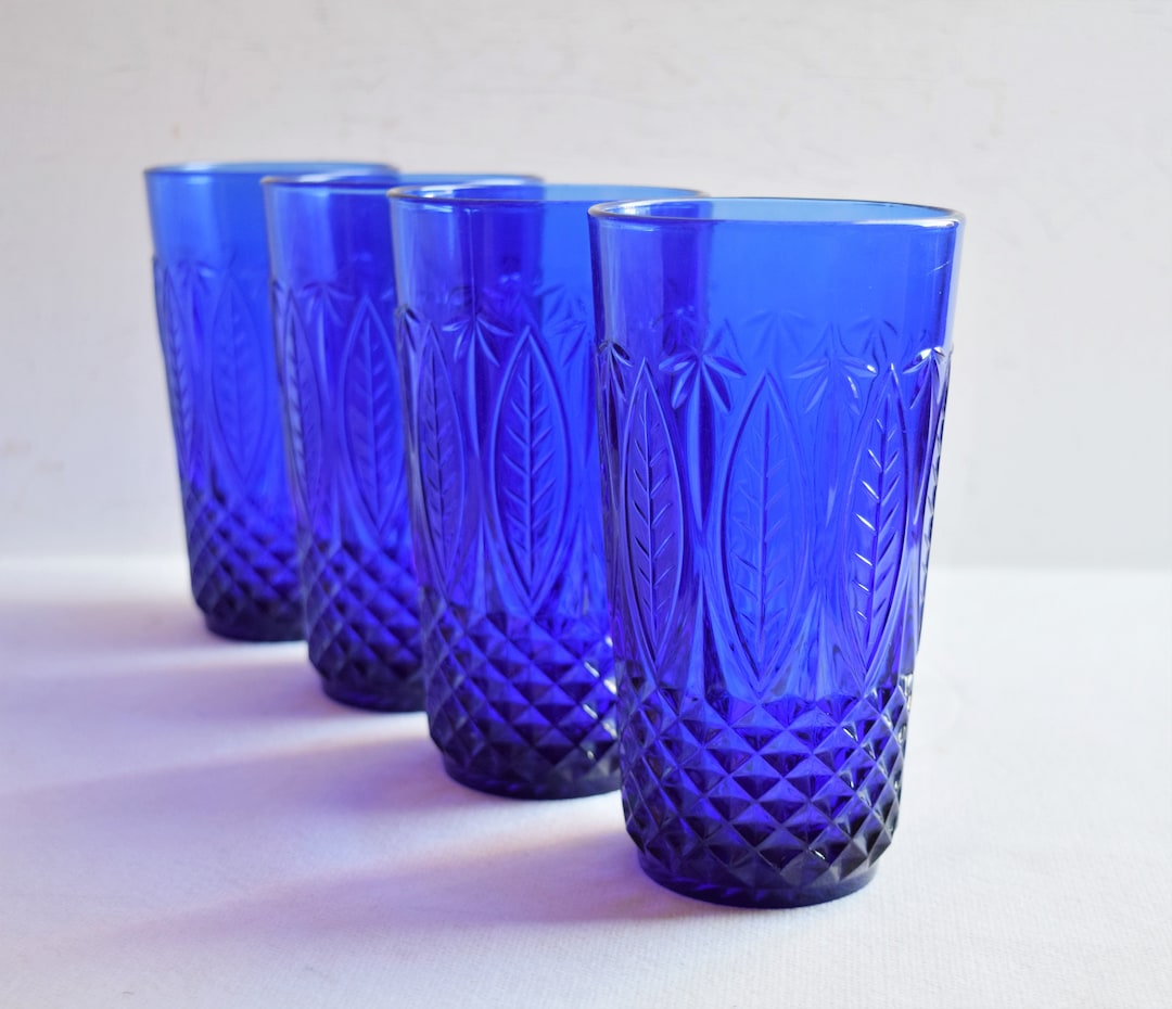 Set of 4 Royal Sapphire Blue French Tumblers / Cobalt Blue Arcoroc ...