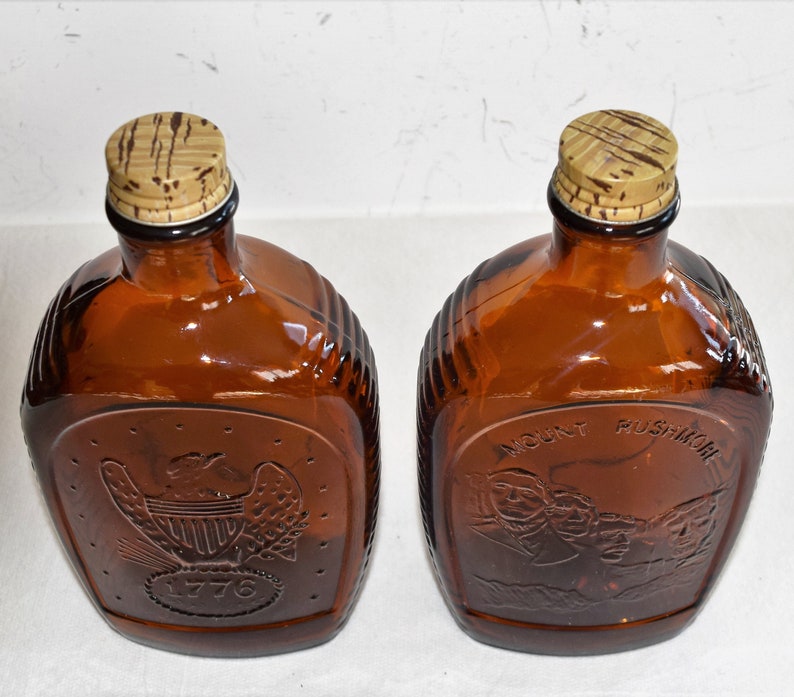 Vintage Set of 2 Amber Log Cabin Bottles/ Collectible Flasks/ | Etsy