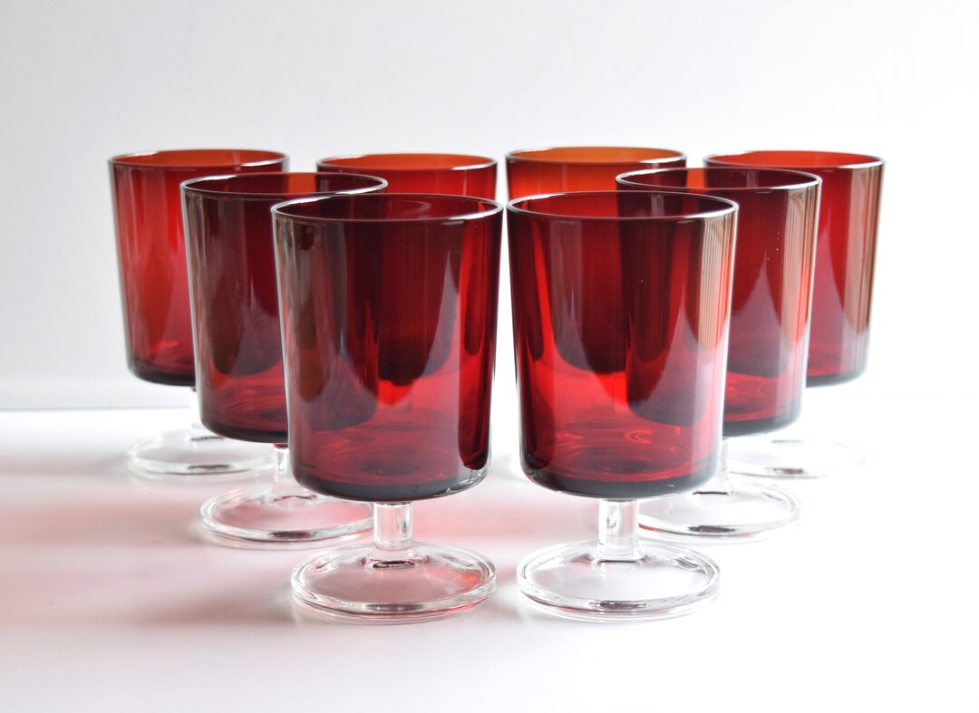 Set of 8 Ruby Red Luminarc Glasses French Cordial Wine Goblets 5-1/4 ...