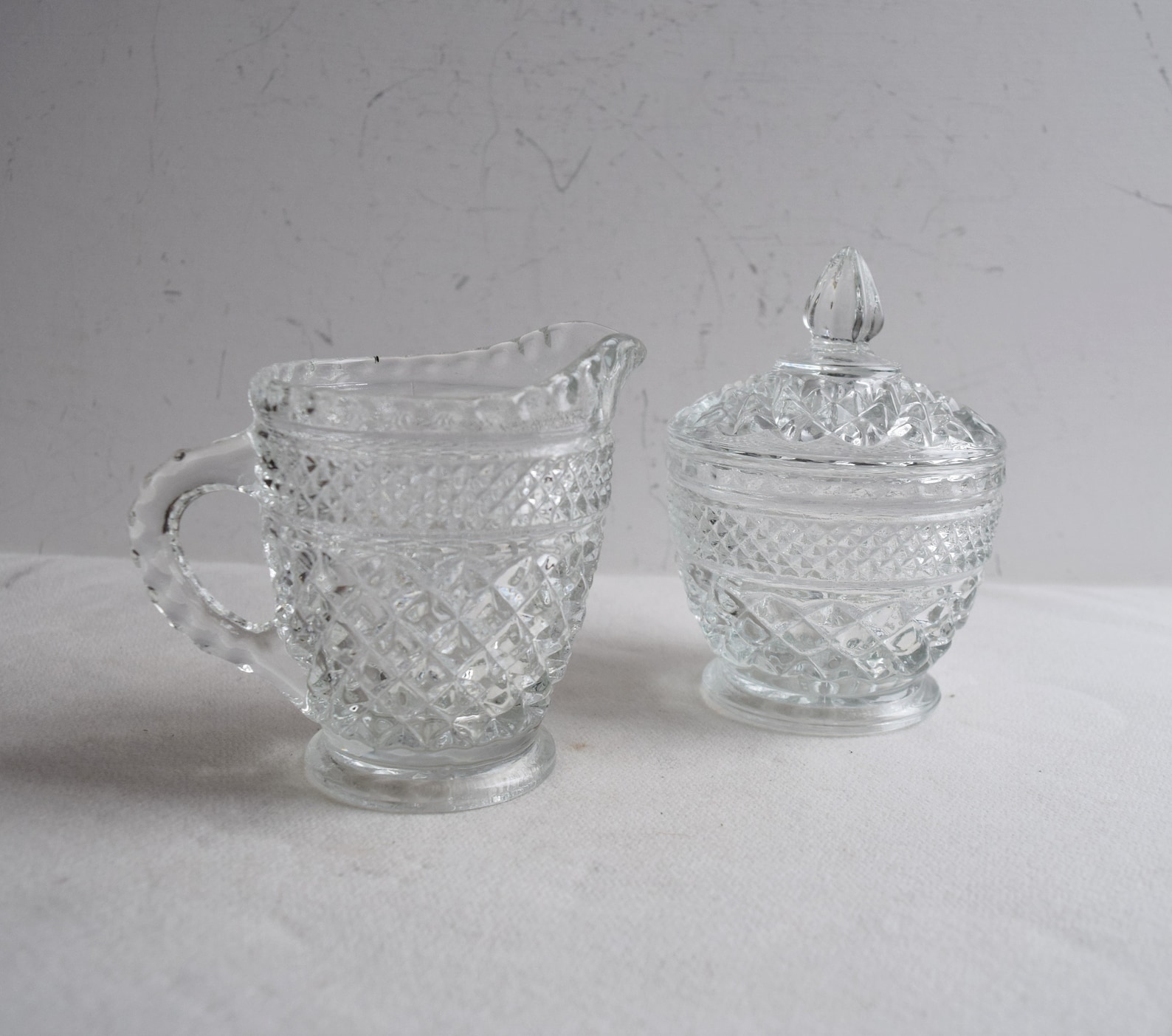 Vintage Diamond Pattern Glass Cream and Sugar Set Wexford - Etsy