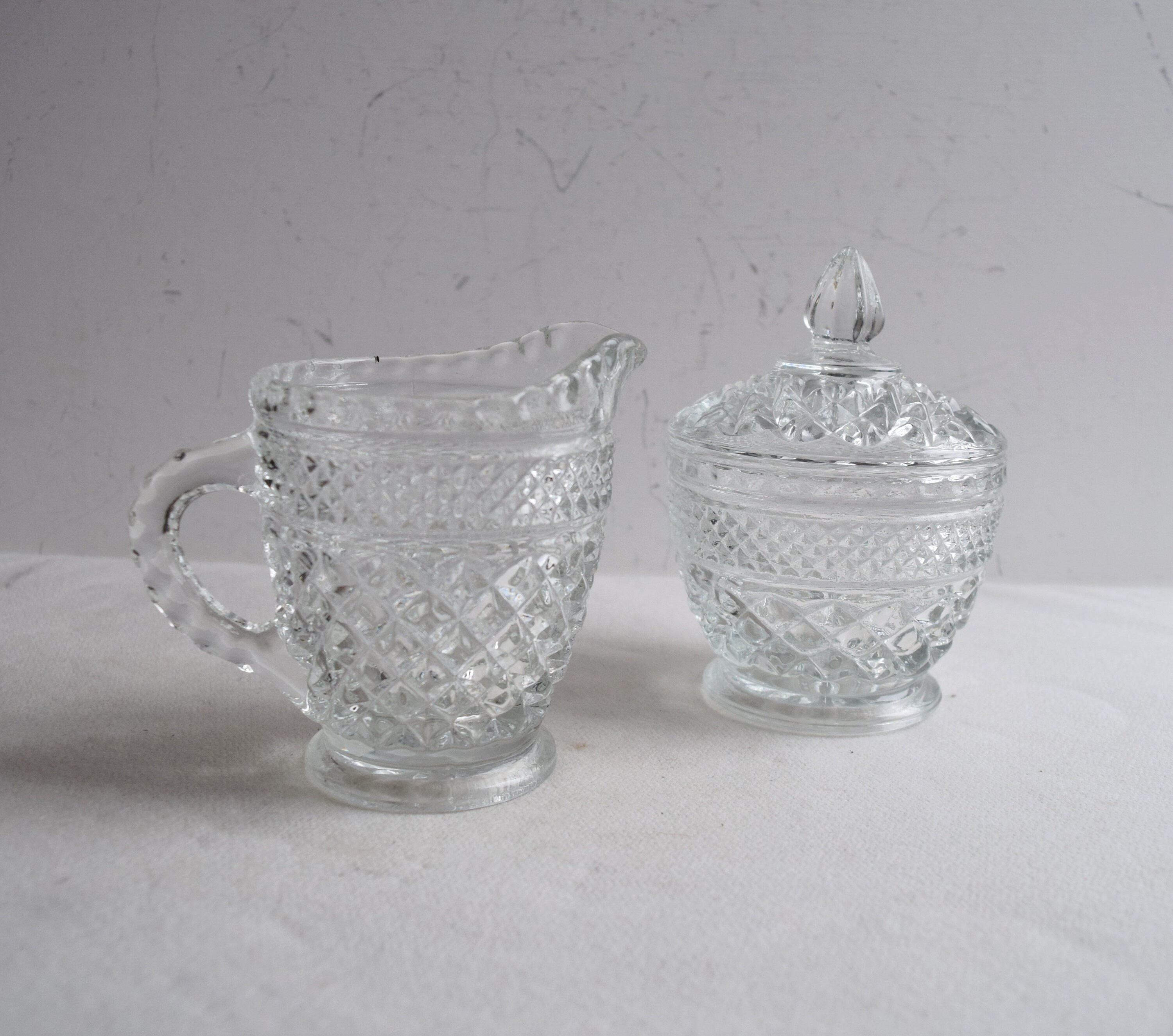 Vintage Diamond Pattern Glass Cream and Sugar Set Wexford Glassware ...