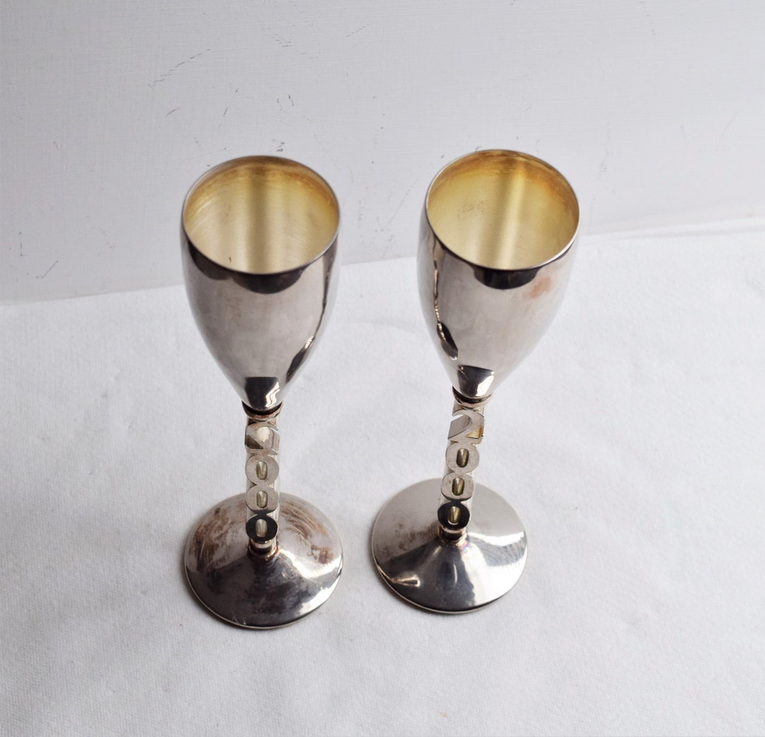 Silver Plated Champagne Flutes Set of 2 Godinger Cordial Goblets - Etsy