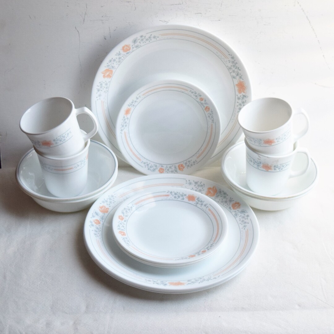 Set of 16 Piece Corelle "apricot Grove" Dinnerware by Corning 4 Place ...