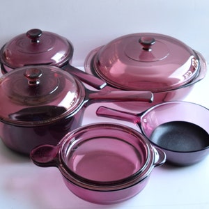 Set of 9 Piece Corning Vision Cranberry Cookware With Lid and Teflon - Etsy