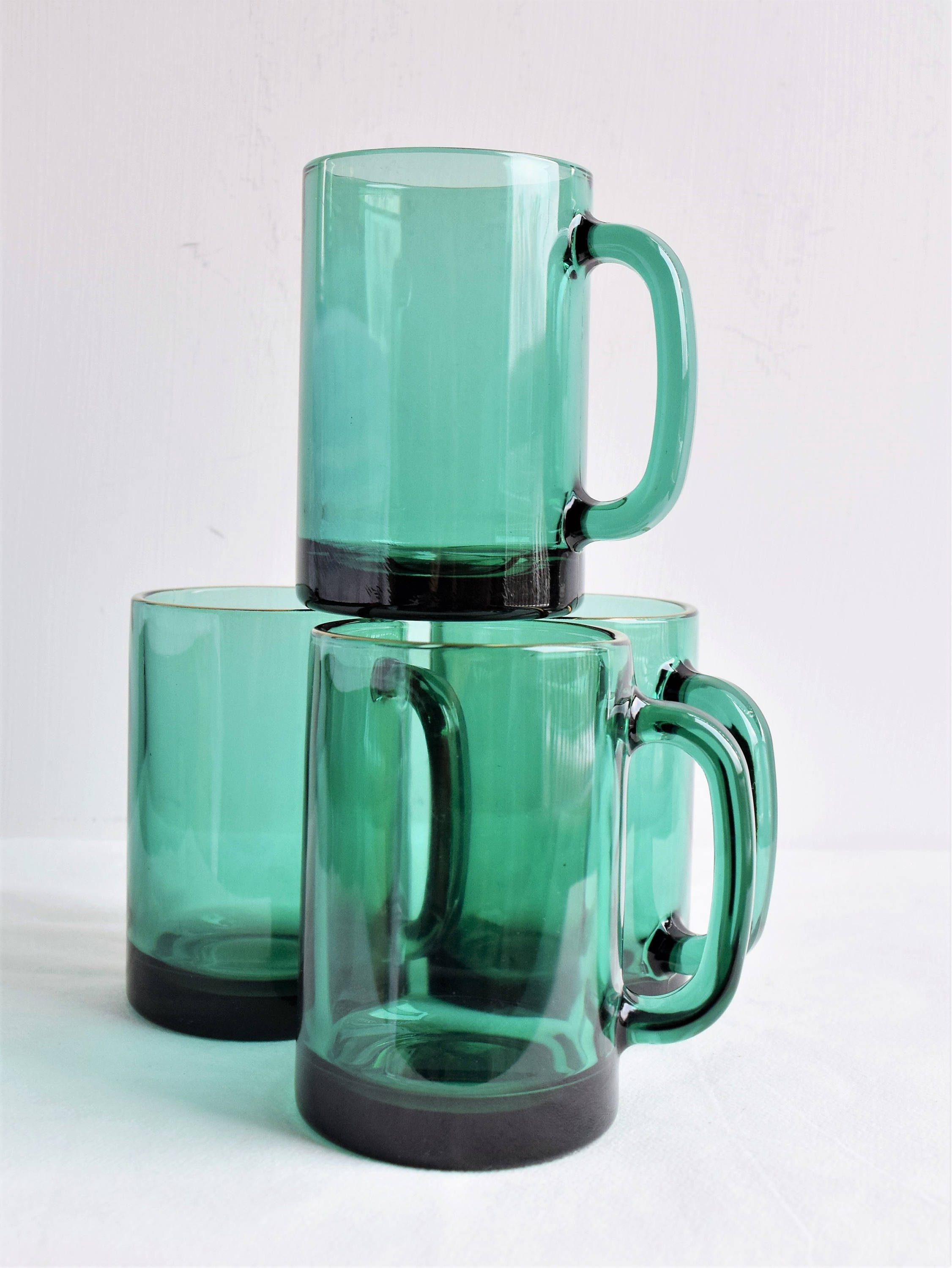 Set Of 4 Vintage Green Glass Mugs By Libbeypunch Etsy