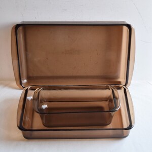 Set of 3 Matching Smokey Brown Pyrex Baking Pans/ Glass Bakeware ...