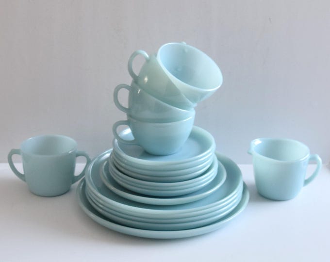 Set of 19 Fire King Turquoise Blue Dinnerware Pieces by Anchor Hocking ...