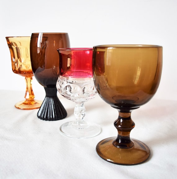 Mixed Set of 4 Colored-glass Goblets/glass Goblets/vintage | Etsy