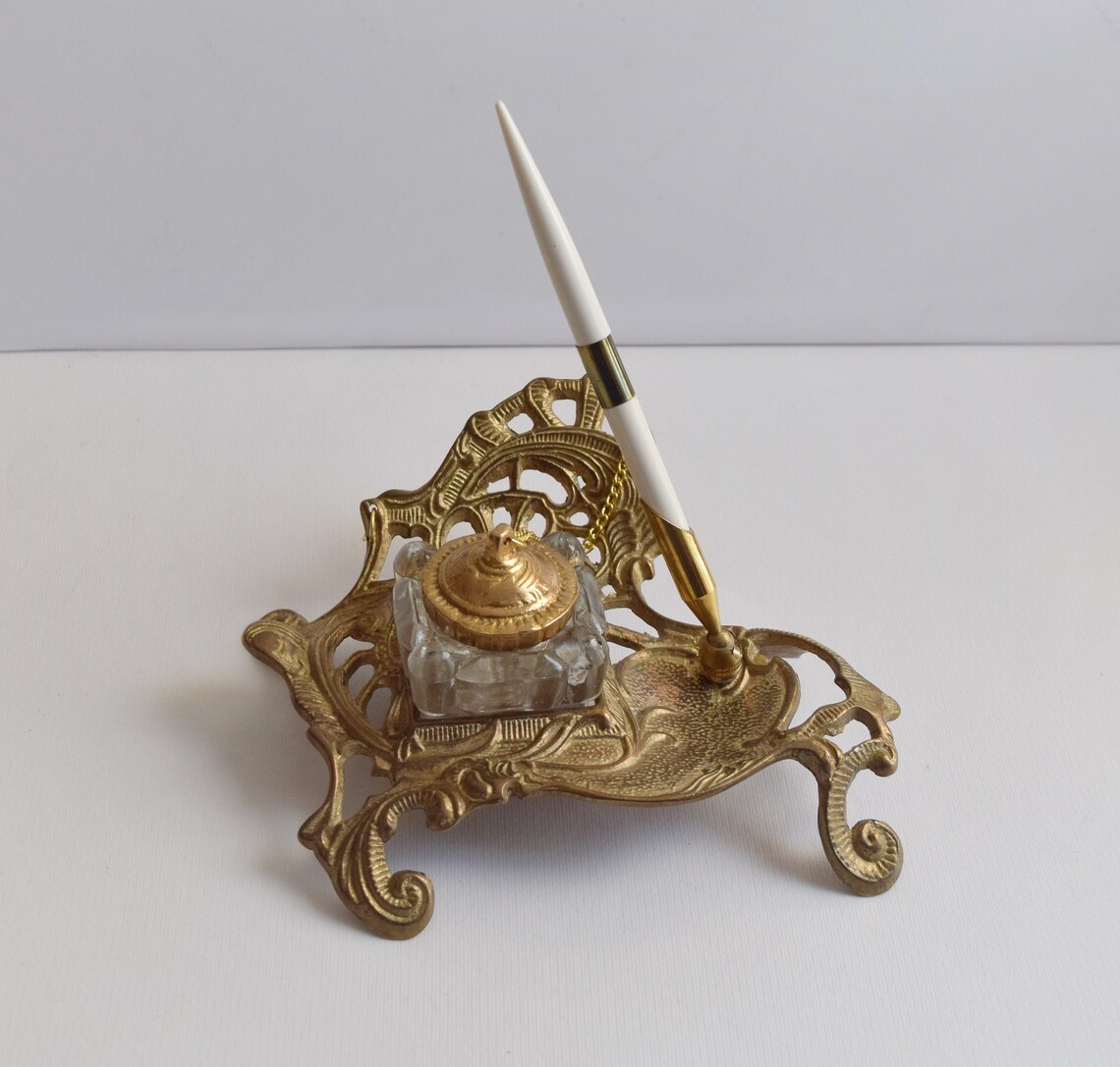Teleflora Brass Inkwell With Pen in Original Box/ Office Desk - Etsy