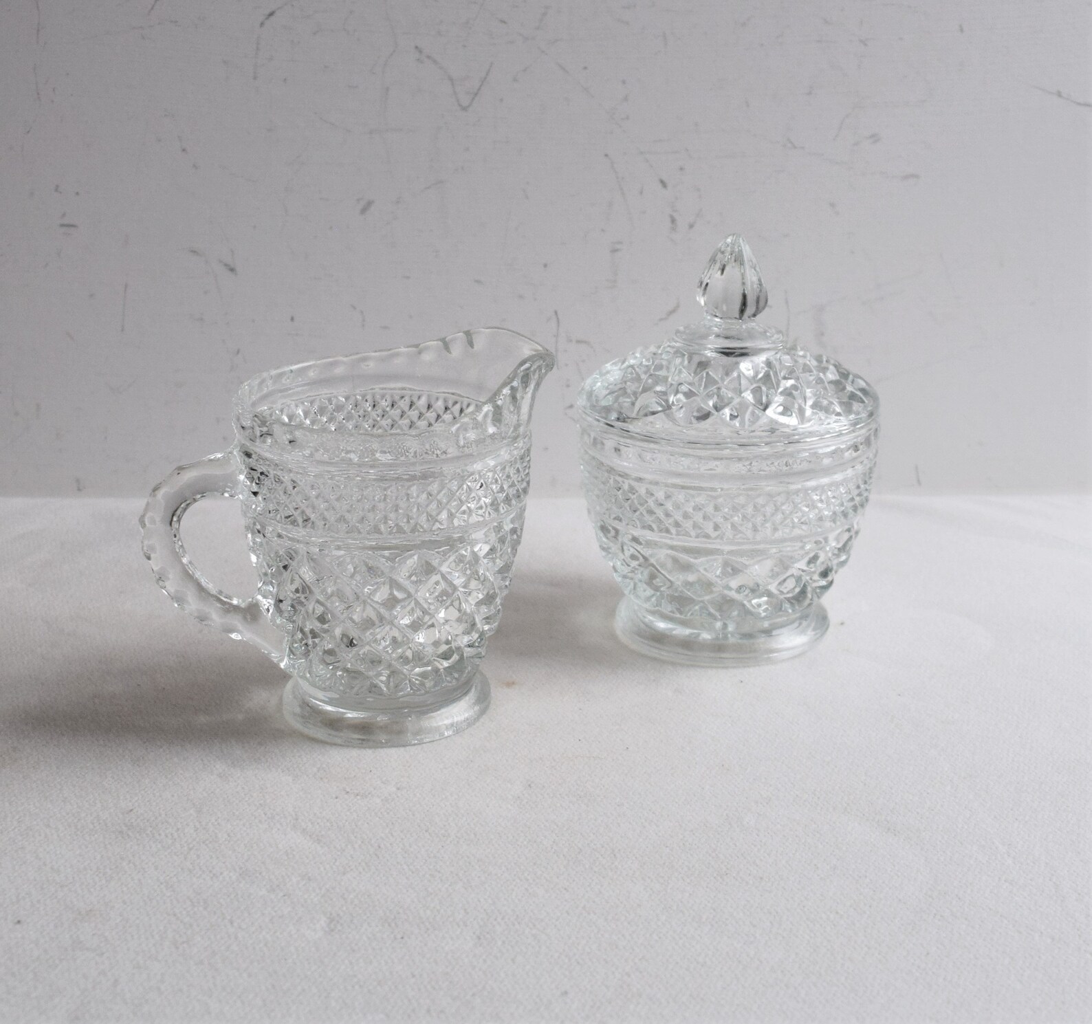 Vintage Diamond Pattern Glass Cream and Sugar Set Wexford - Etsy