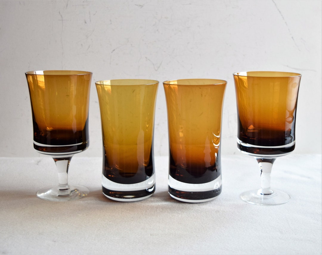 Vintage Smoke Tint Glassware Set: Goblets and Tumblers - Etsy