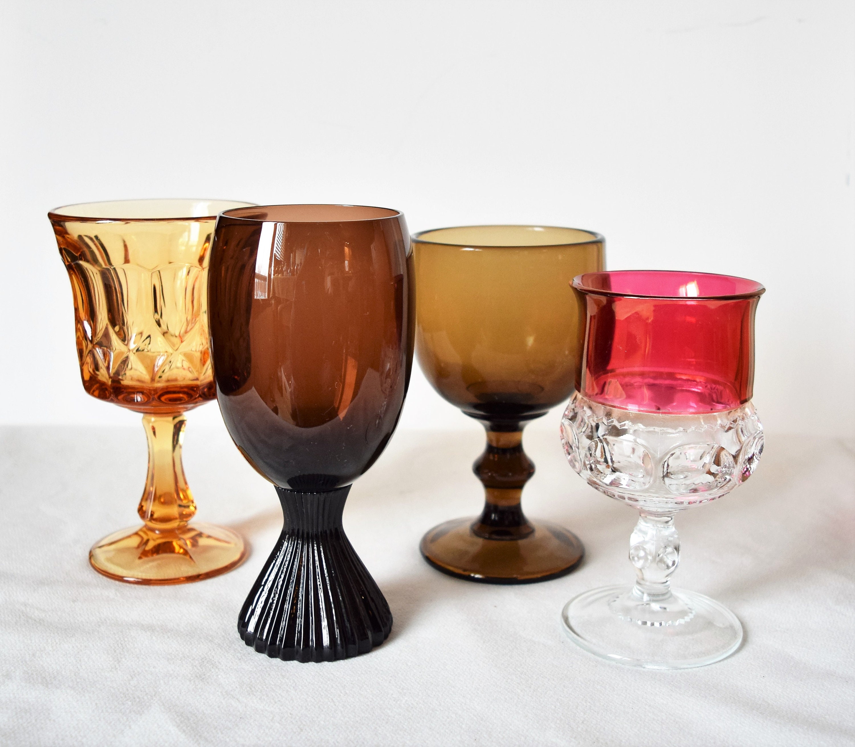 Mixed Set of 4 Colored-Glass Goblets/Glass Goblets/Vintage | Etsy