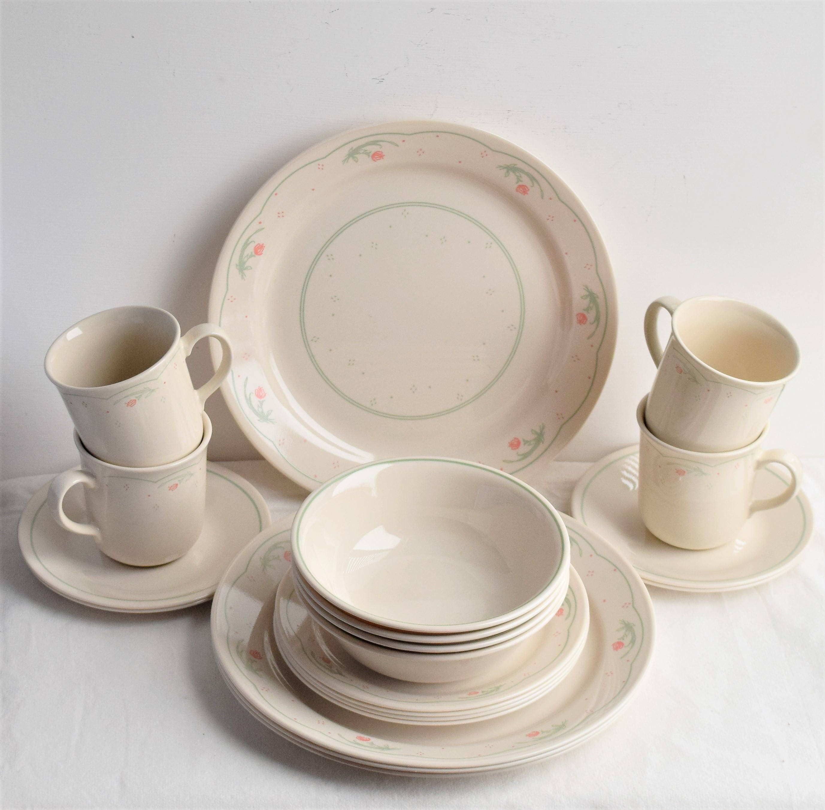 Set of 20 Piece Corelle calico Rose Dinnerware by | Etsy
