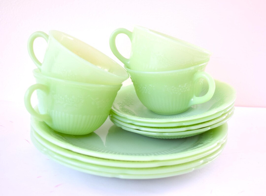 Vintage Jadeite Fire King Dinnerware Set: Alice Jade 12-piece 4-place ...