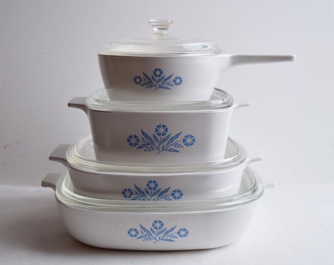 Set of 8 Piece Corning Ware Cornflower Pattern Casserole Dishes With ...