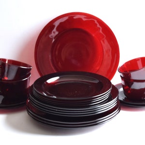 Ruby Red Glass Dinnerware Set of 20 Pieces - Etsy