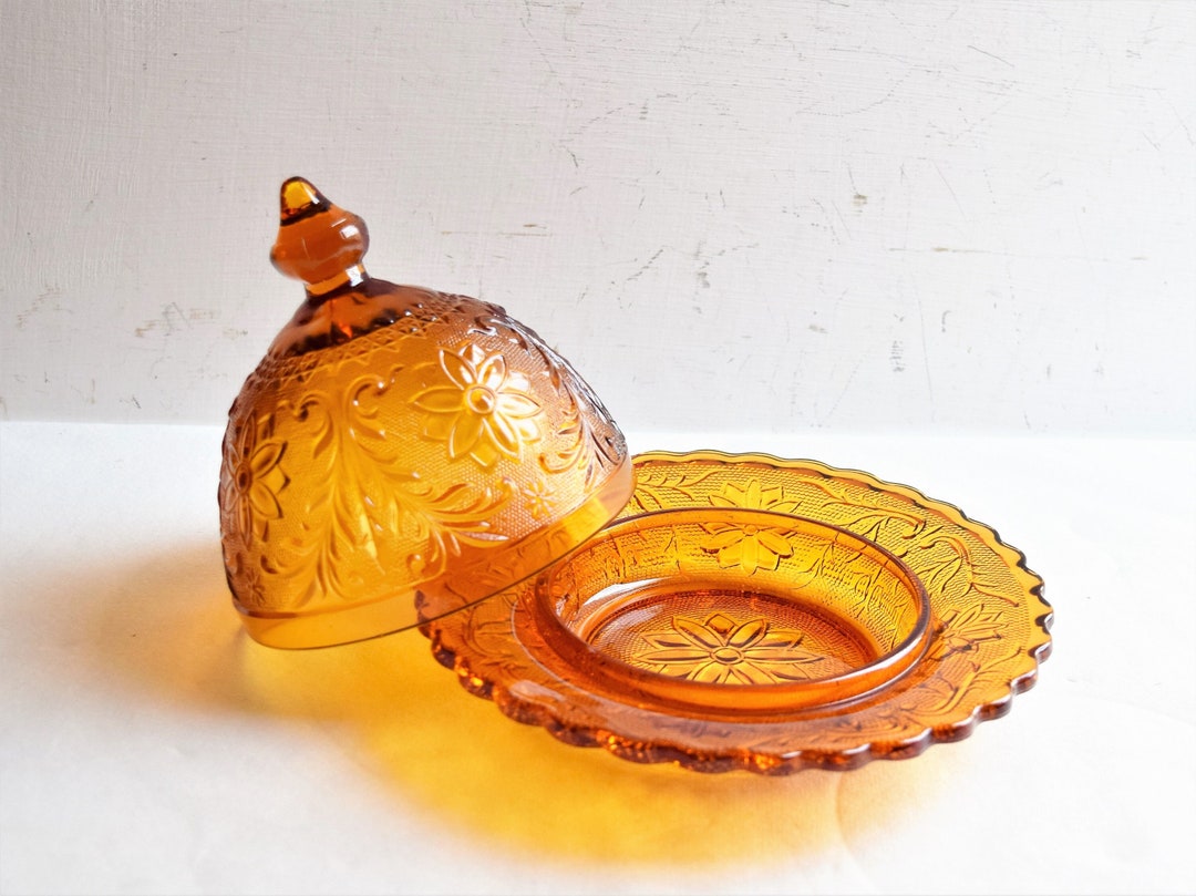 Amber Tiara Butter Lidded Dish Indiana Glass - Etsy