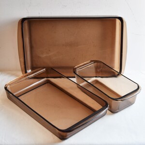 Set of 3 Matching Smokey Brown Pyrex Baking Pans/ Glass Bakeware ...