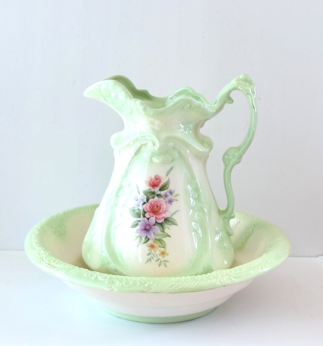 Large Ceramic Wash Pitcher and Basin Set - Etsy