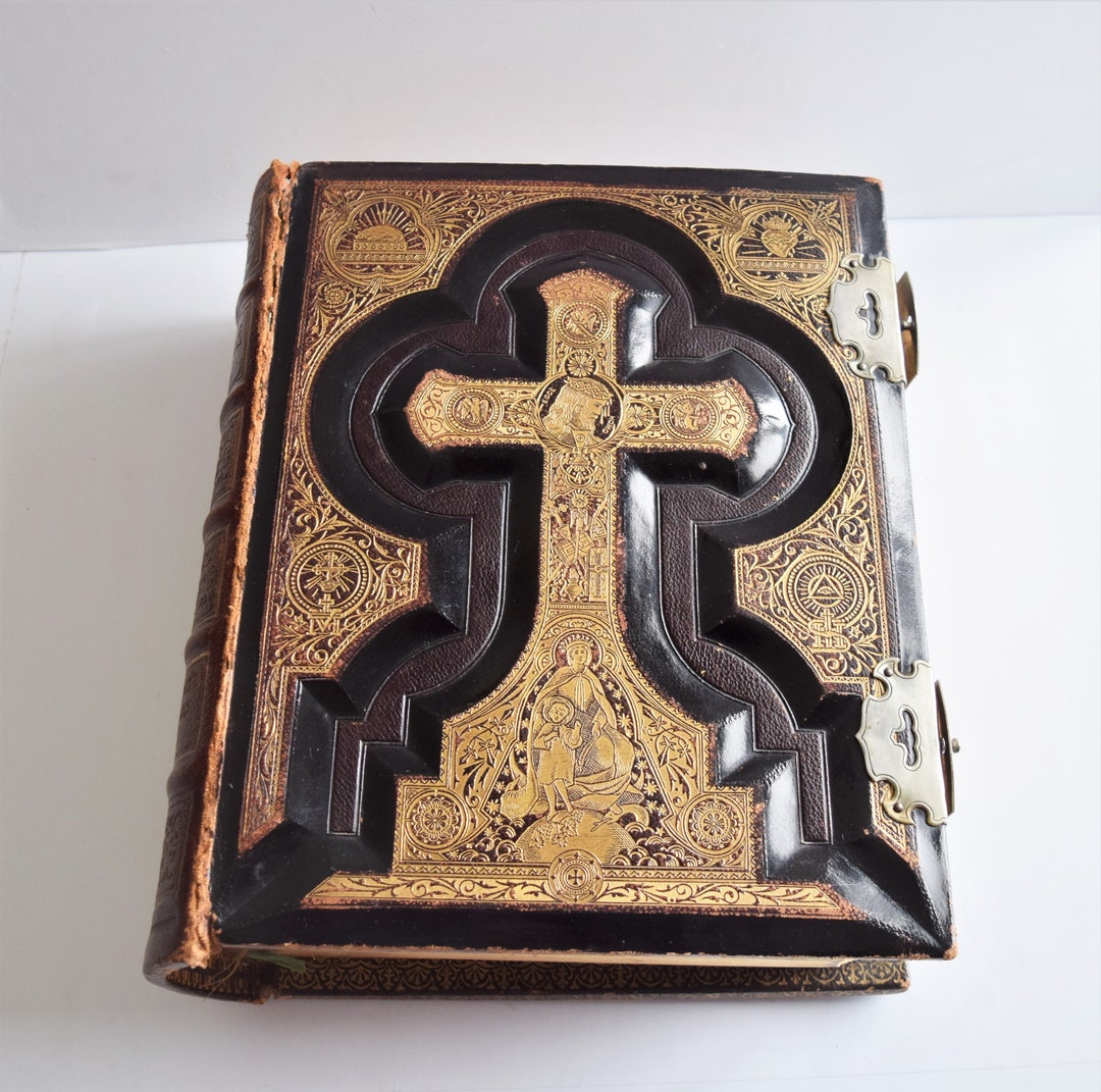 Antique Holy Catholic Bible With Clamp Douay & Rheims 1800's Leathers ...
