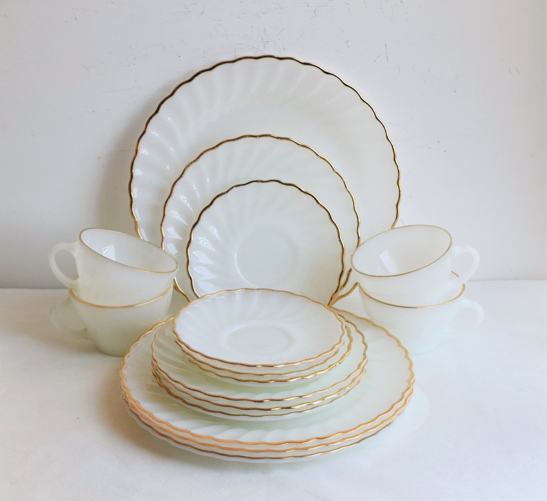Set of 16 Fire King Dinnerware Pieces by Anchor Hocking/ Milk Glass ...