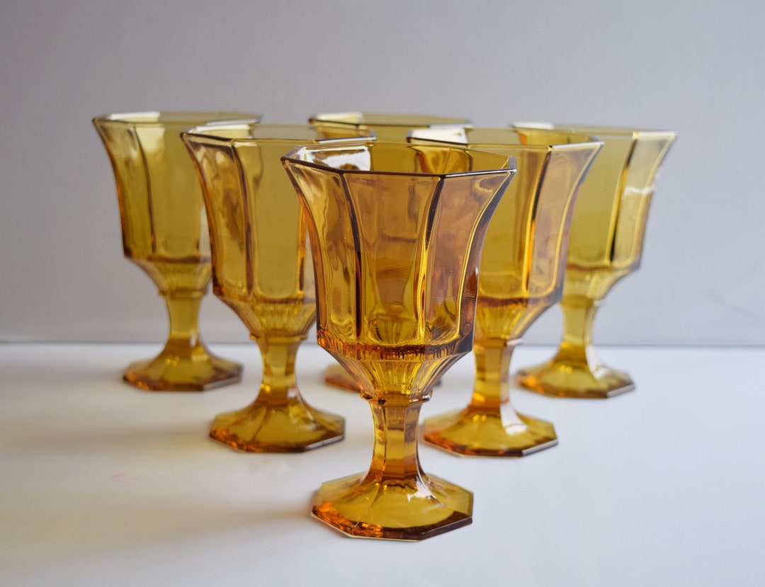 Independence Octagonal Yellow Water Goblets 5-5/8" Tall Set of 6 - Etsy