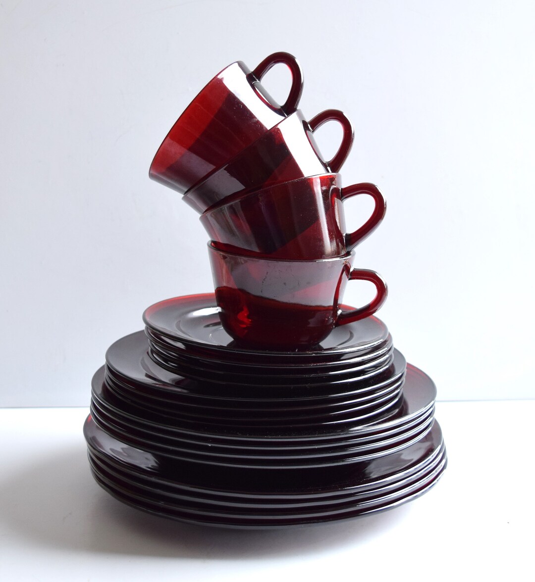 Ruby Red Glass Dinnerware Set of 20 Pieces - Etsy
