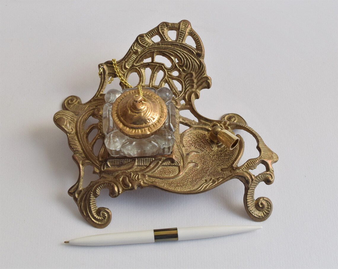 Teleflora Brass Inkwell With Pen in Original Box/ Office Desk - Etsy
