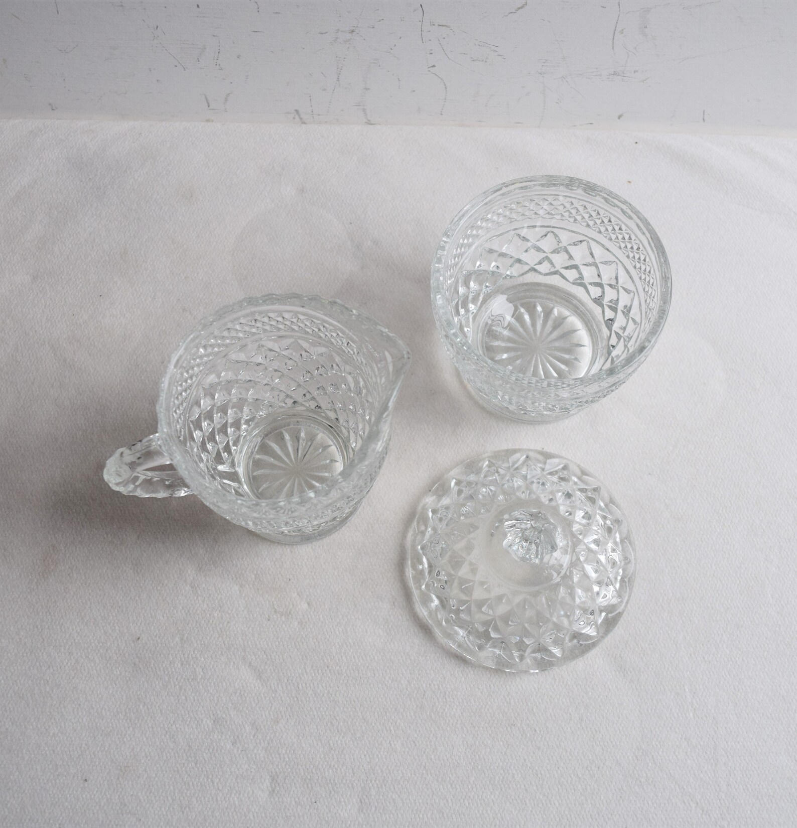 Vintage Diamond Pattern Glass Cream and Sugar Set/wexford | Etsy