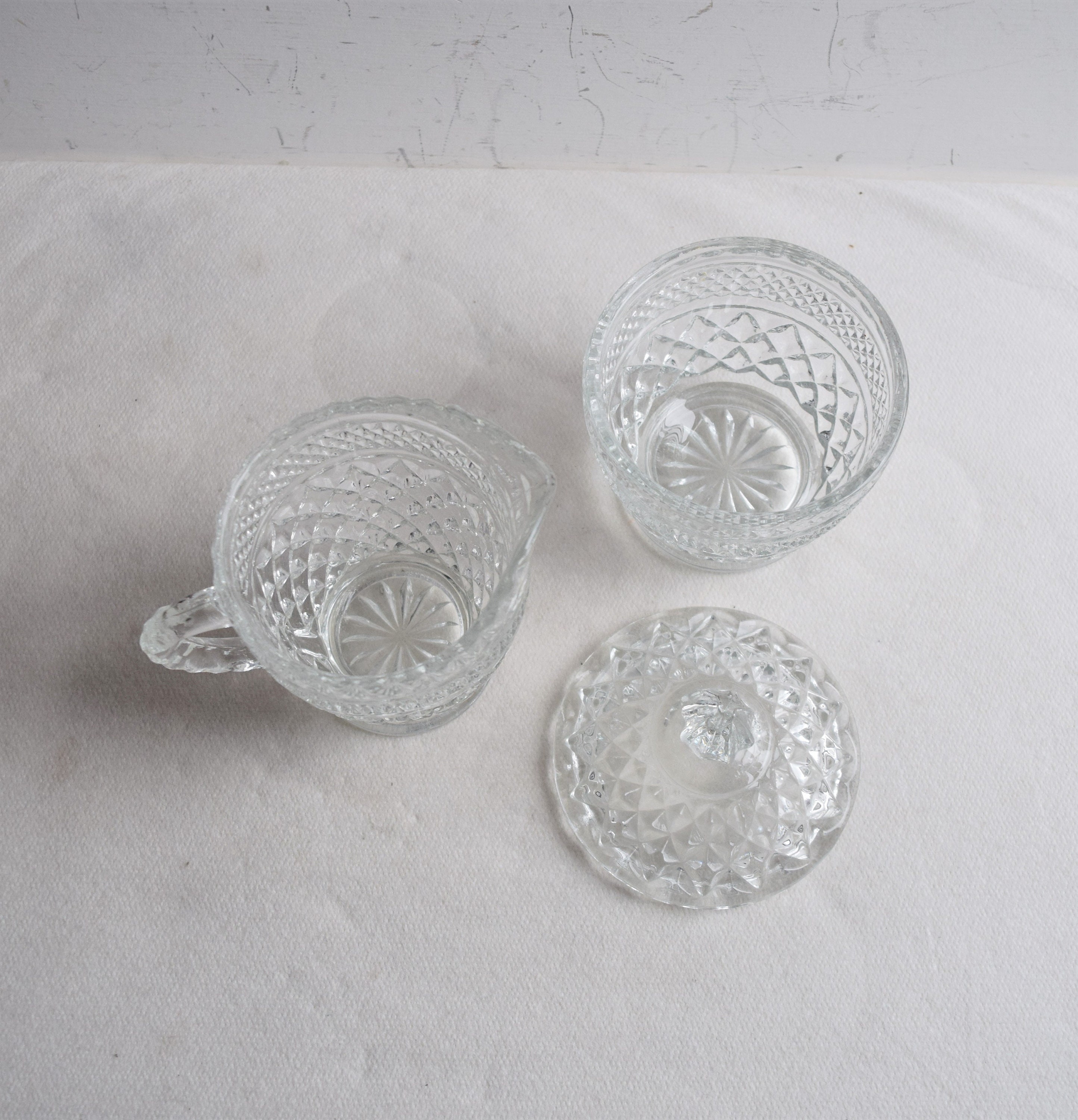 Vintage Diamond Pattern Glass Cream and Sugar Set/wexford | Etsy