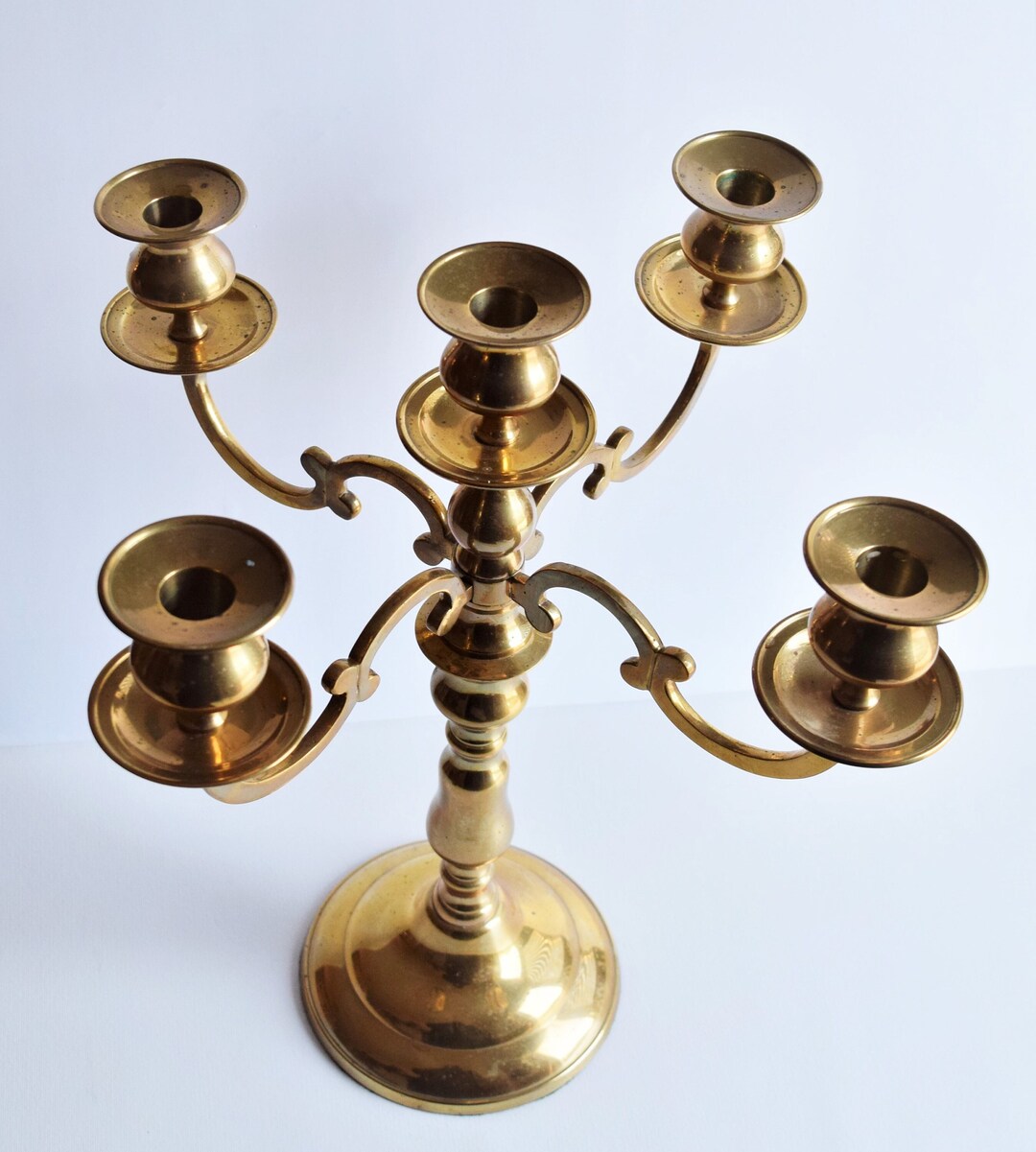 Large Brass Candelabras With 5 Candle-holder Sockets/ 16" Tall ...