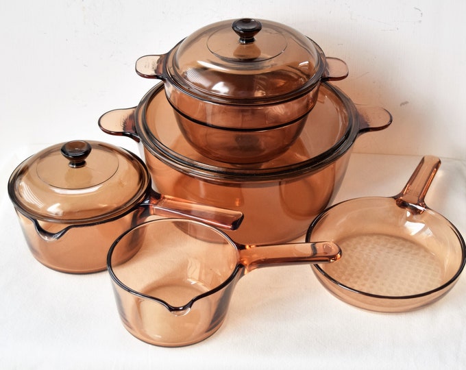 Set of 8 Piece Corning Vision Smoked-glass Bake Ware Matching Set With ...