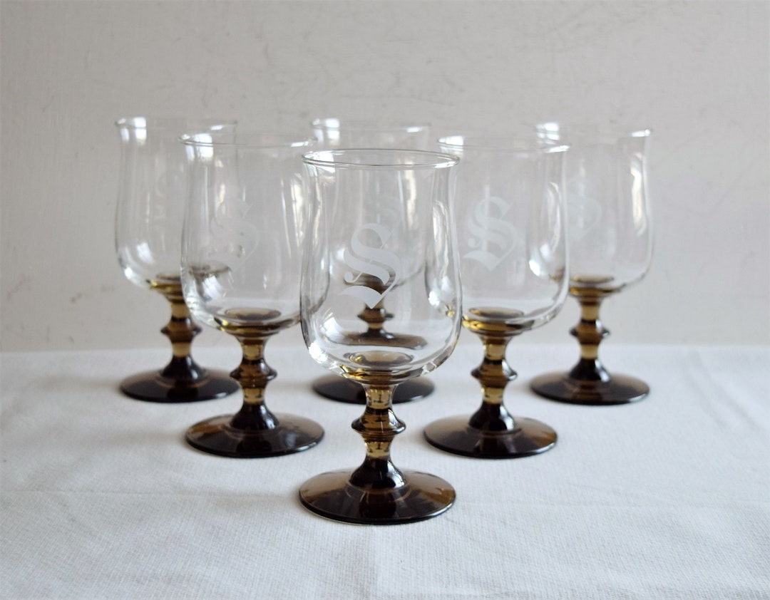 Large Libbey Rock Sharp Wine Goblets Set of 6 Faux Bamboo Stemmed Wine ...