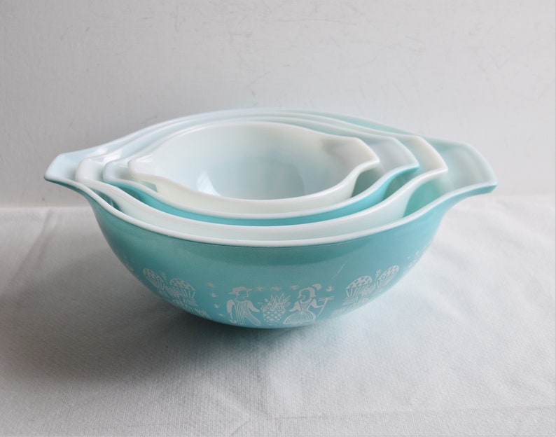 Set of 4 Blue Turquoise and White Pyrex Amish Butterprint - Etsy