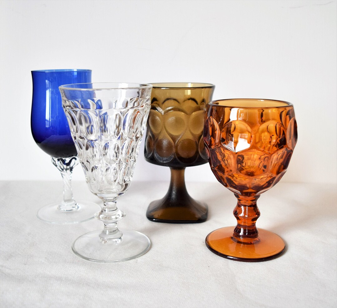 Mixed Set of 4 Colored-glass Goblets/glass Goblets/vintage Glassware ...