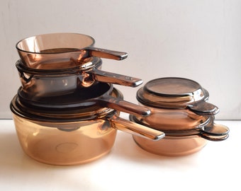 Set of 13 Corning Visions Cookware Set, Amber Brown Glass Bakeware Set ...