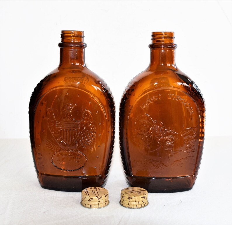 Vintage Set of 2 Amber Log Cabin Bottles/ Collectible Flasks/ | Etsy