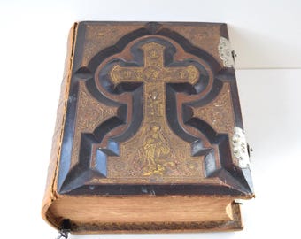 Antique Holy Catholic Bible With Clamp Douay & Rheims 1800's Leathers ...